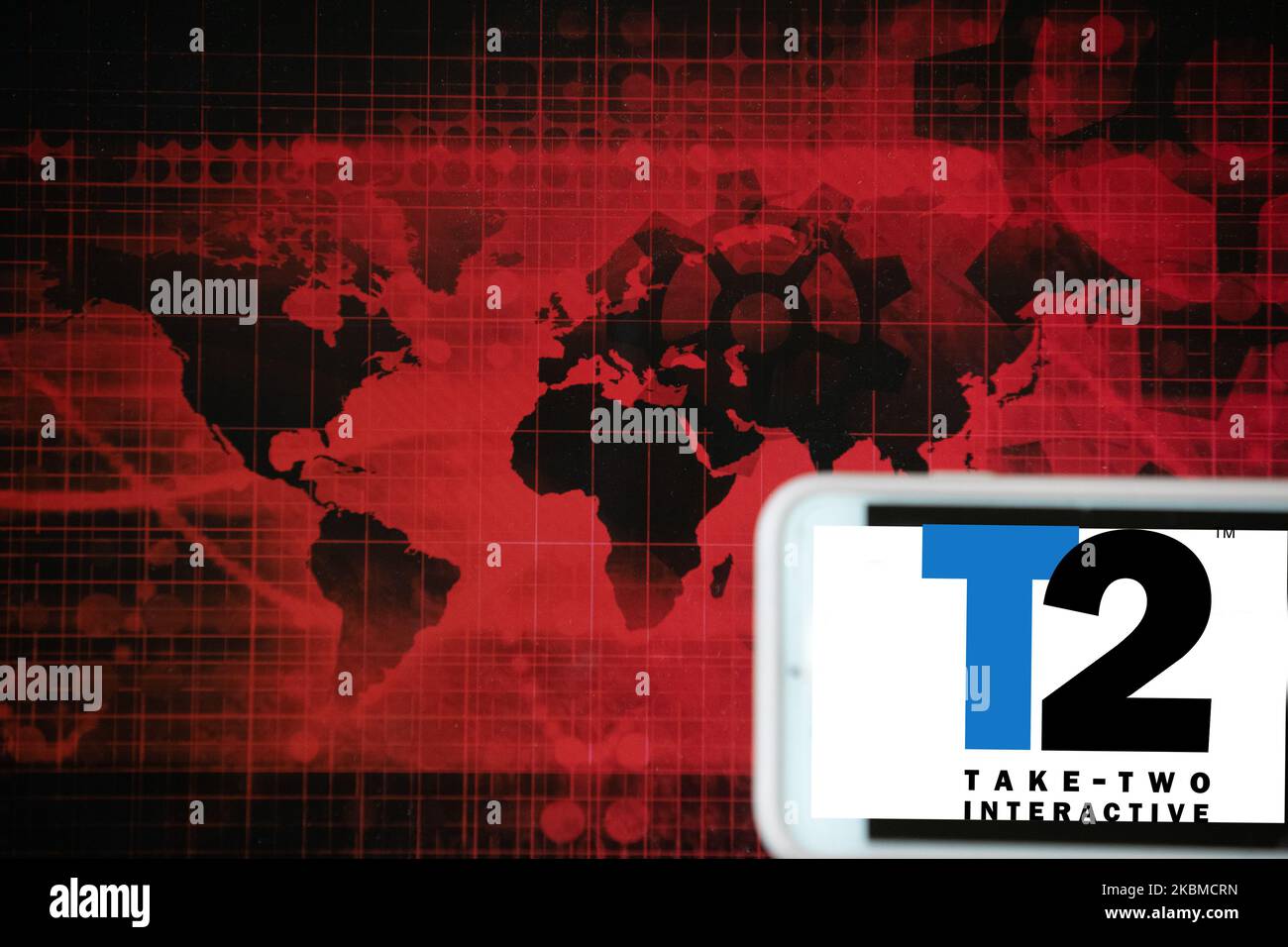 Das Logo des Videospiels Take-Two Interactive ist auf einem Bildschirm ...
