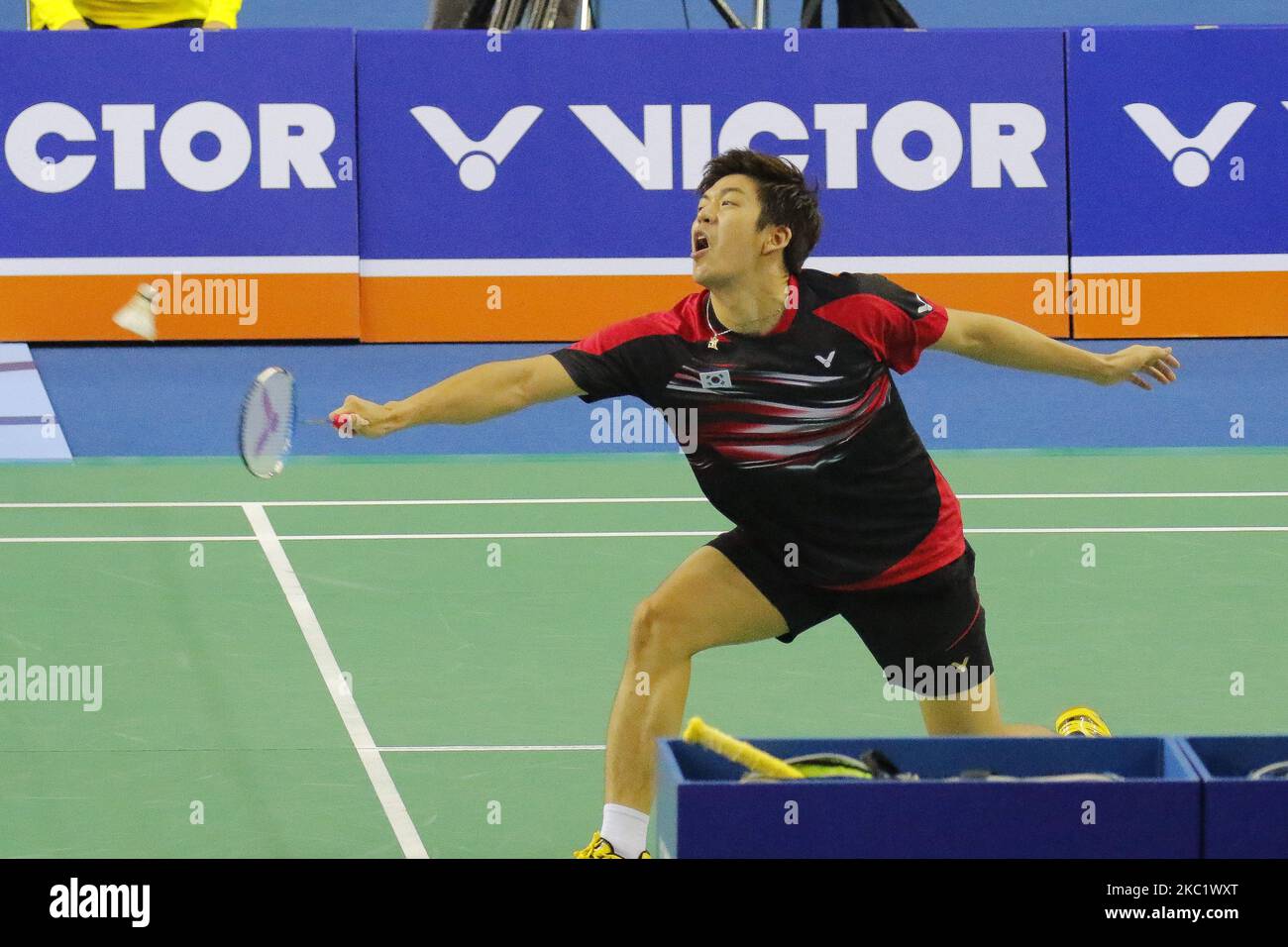 Der Südkoreaner Lee Yong DAE und sein Teamkollege Yoo Yeon Seong ...
