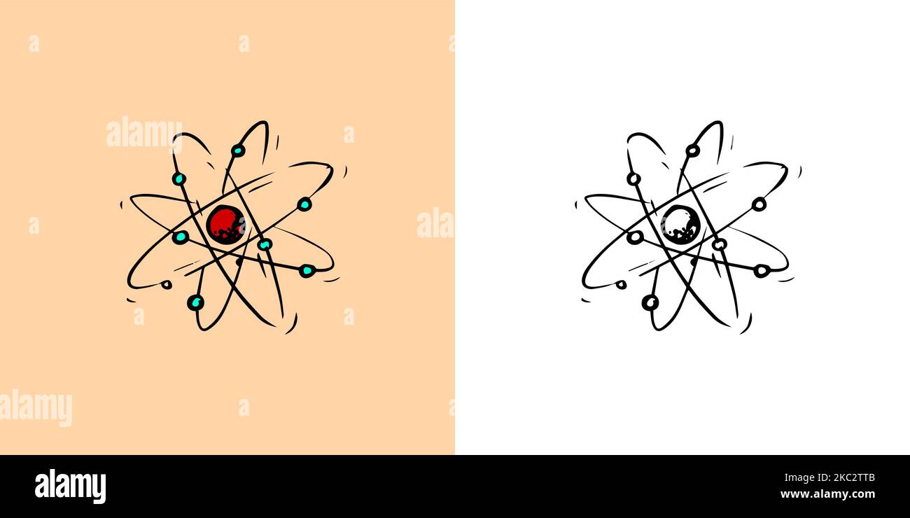 Atom umgeben von Elektronen. Kernkraft. Skizze des Strukturmodells ...