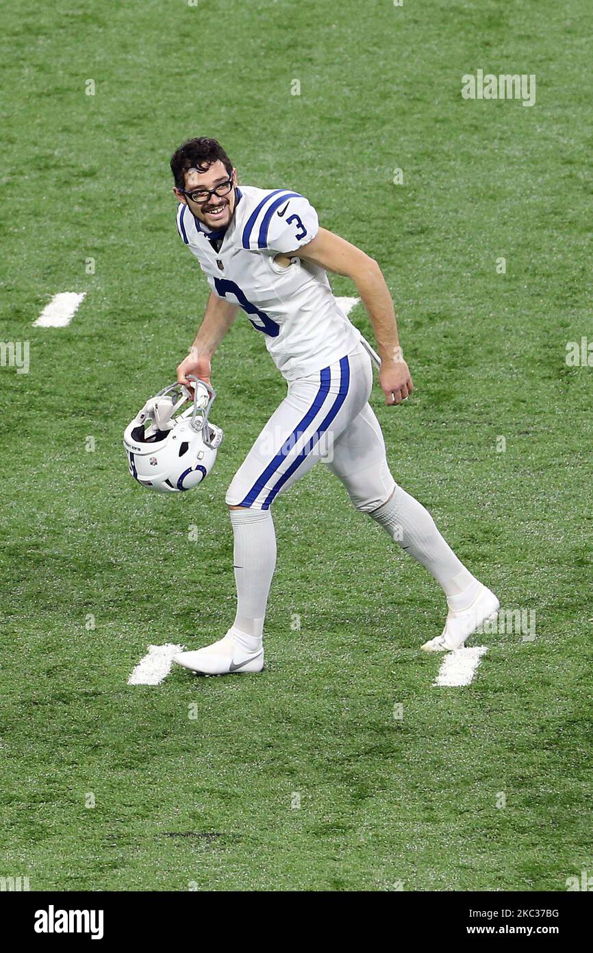 Indianapolis Colts Kicker Rodrigo Blankenship (3) verlässt das Feld am ...