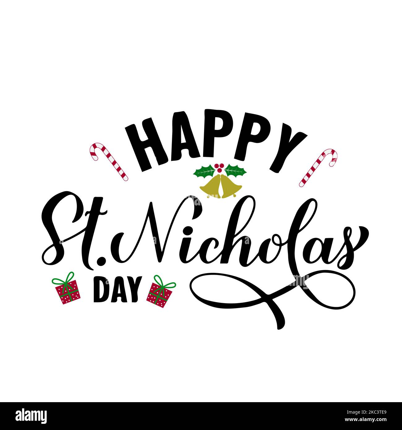 Happy St. Nikolaus Day Kalligraphie Hand Schriftzug isoliert auf weiß ...