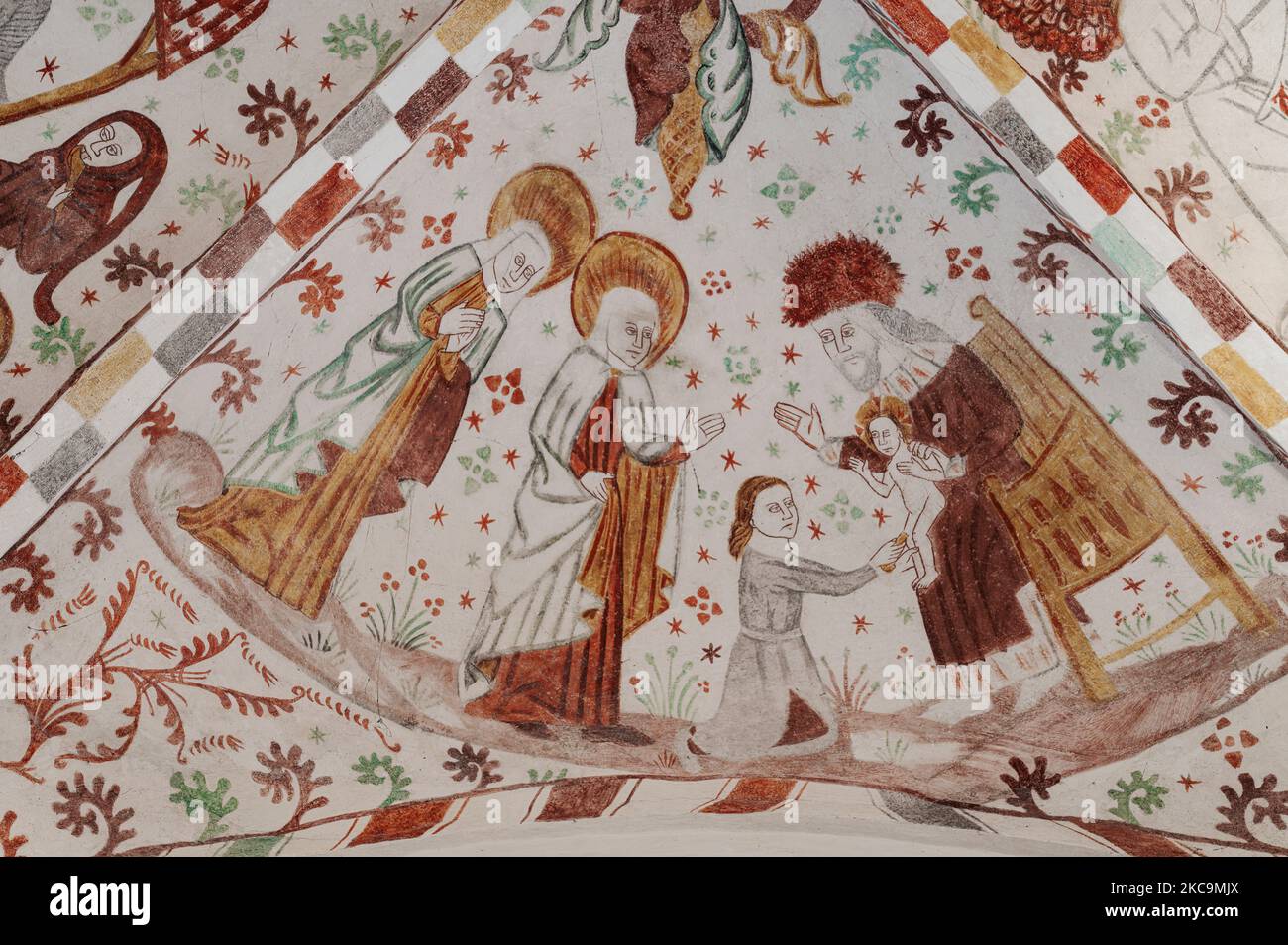 Beschneidung Jesu im Tempel, ein mittelalterliches Fresko in der Fanefjord-Kirche, Dänemark, 10 ...