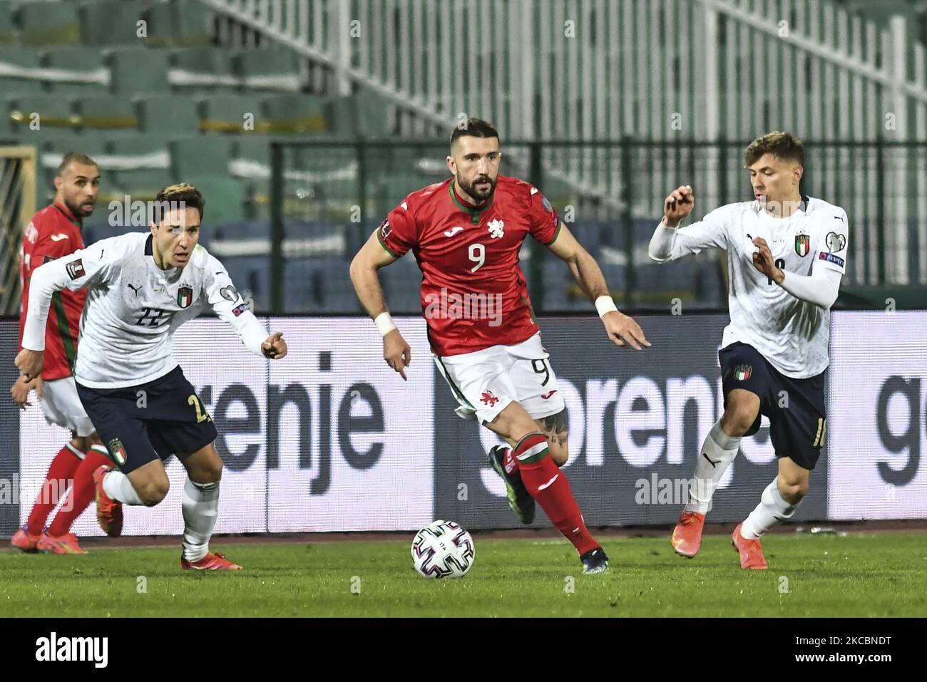 Andrej Galabinov aus Bulgarien (C) während des Qualifikationsspiels der ...