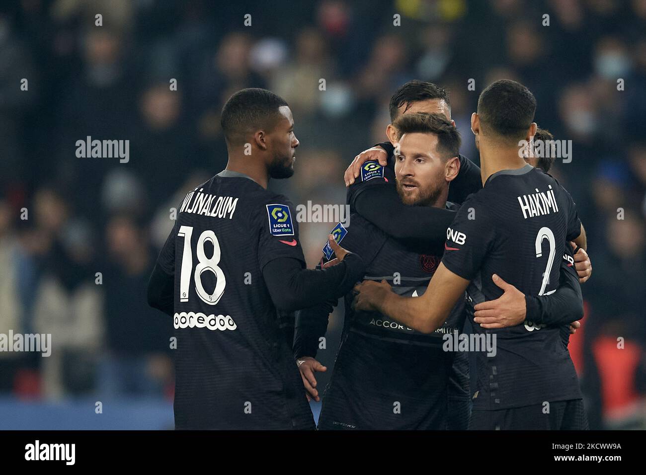 Leo Messi von PSG feiert nach dem ersten Tor seiner Seite beim Ligue 1 ...