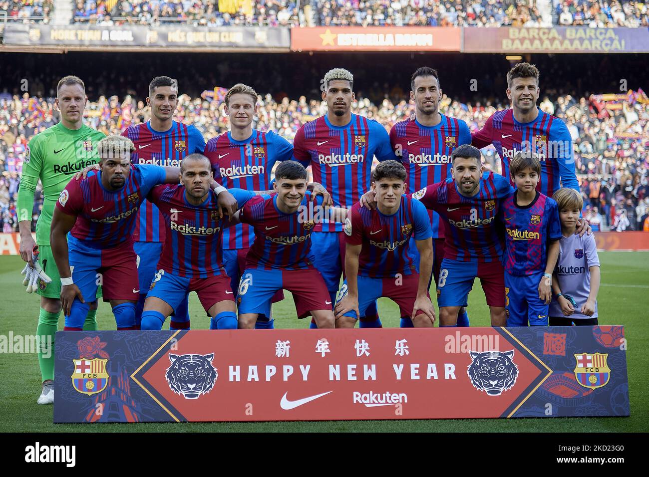 Barcelona Line-up (L-R) Marc-Andre ter Stegen, Ferran Torres, Frenkie ...