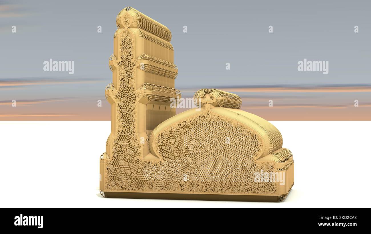 3D Illustration einer Moschee oder Masjid, in der Muslime Gebete ...