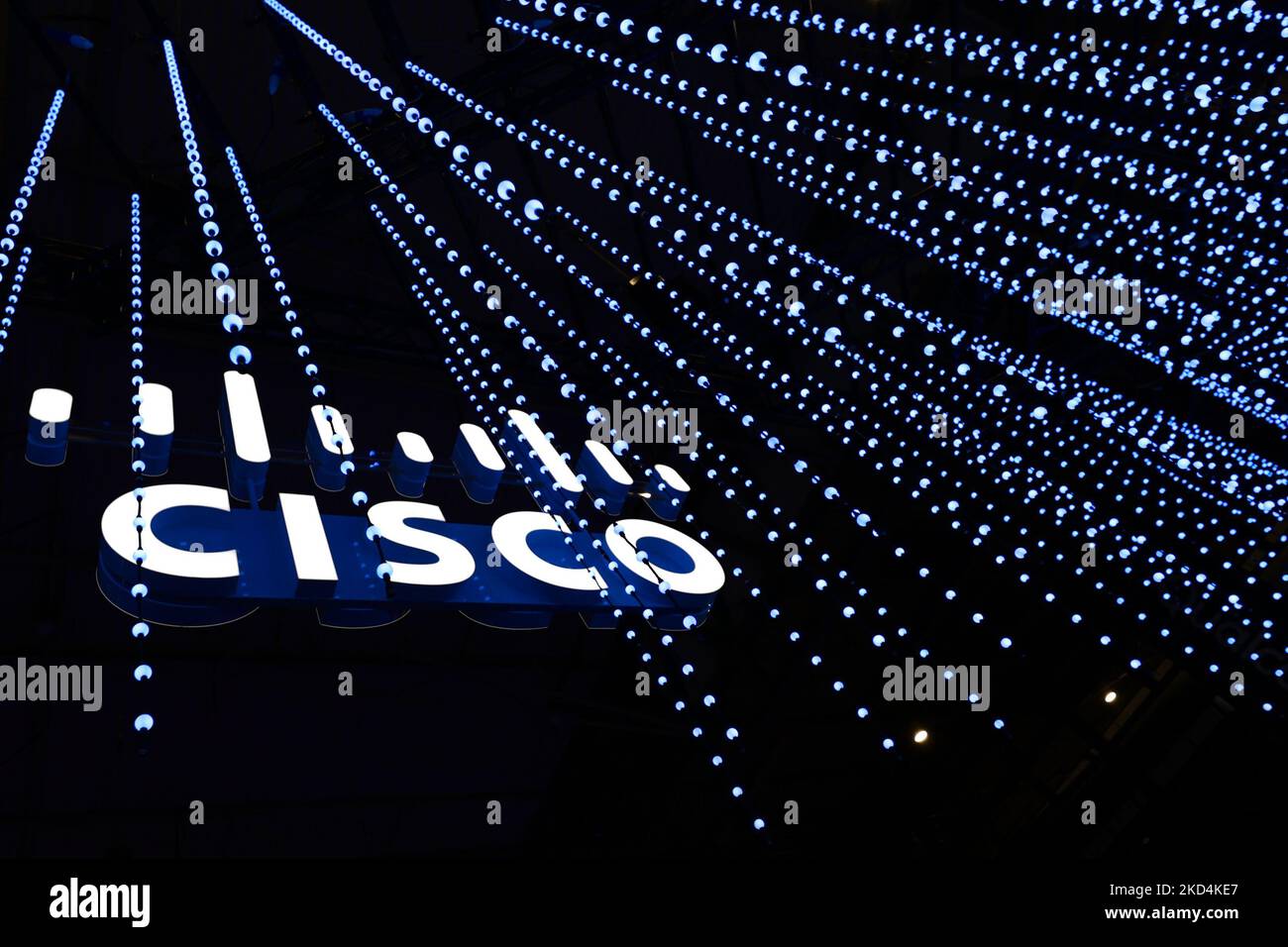 Das Cisco Logo wurde auf dem Cisco Stand während des Mobile World ...