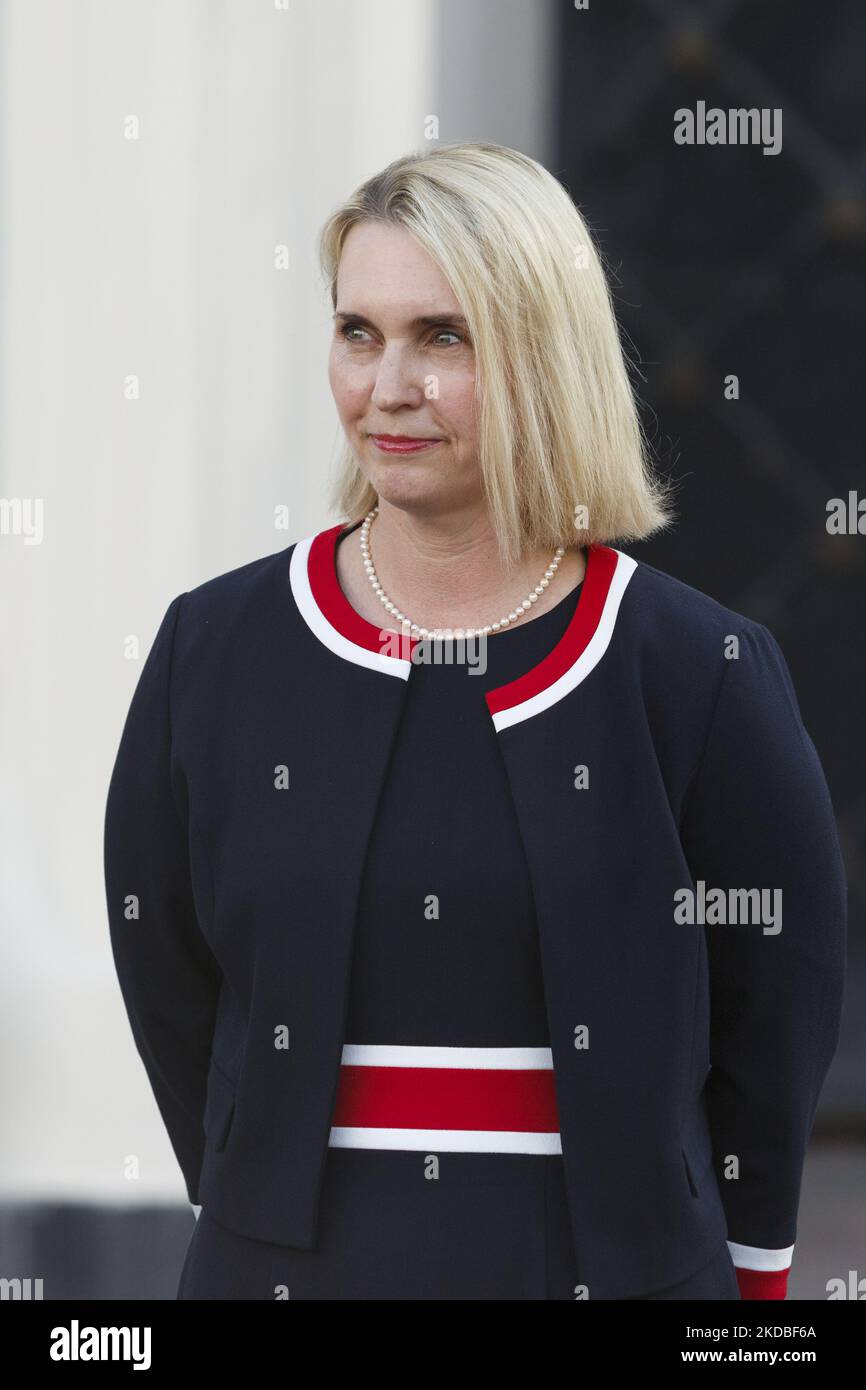 Die neue US-Botschafterin in der Ukraine, Bridget Brink, spricht am 02 ...
