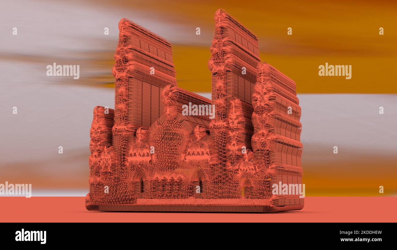 3D Illustration einer Moschee oder Masjid, in der Muslime Gebete ...