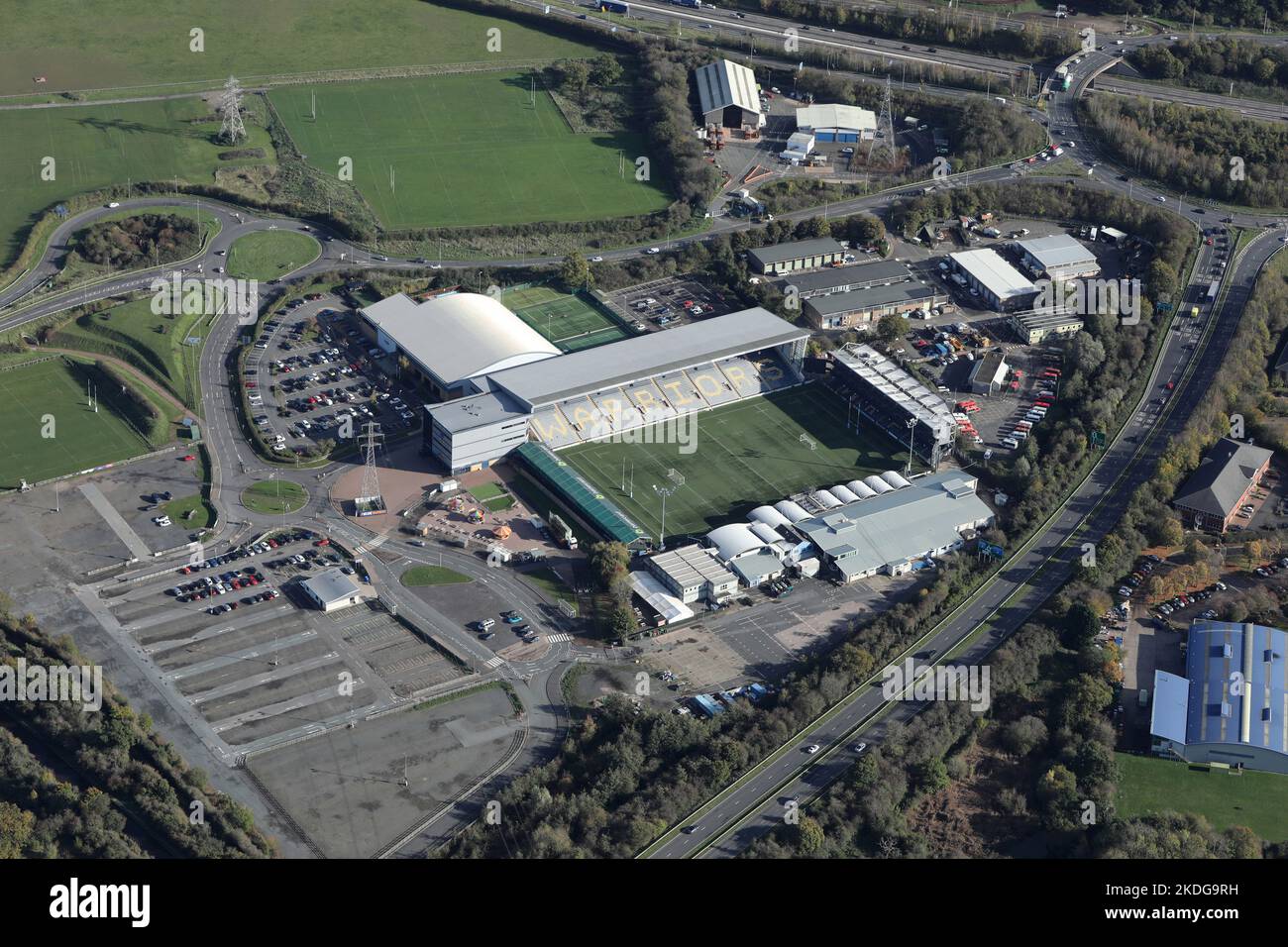 Luftaufnahme des Worcester Warriors Rugby Club Stadions & Einrichtungen ...