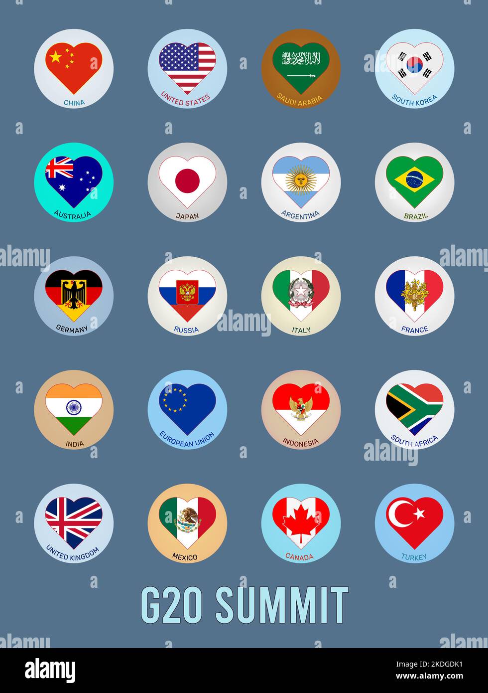 Vektordarstellung der Flaggen der G-20-Länder in Form eines Logos mit ...