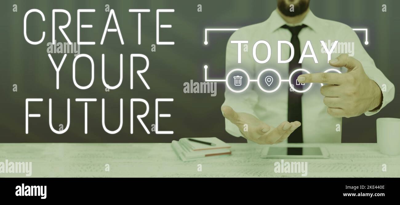 Textschild mit der Option Create Your Future. Wort geschrieben auf ...