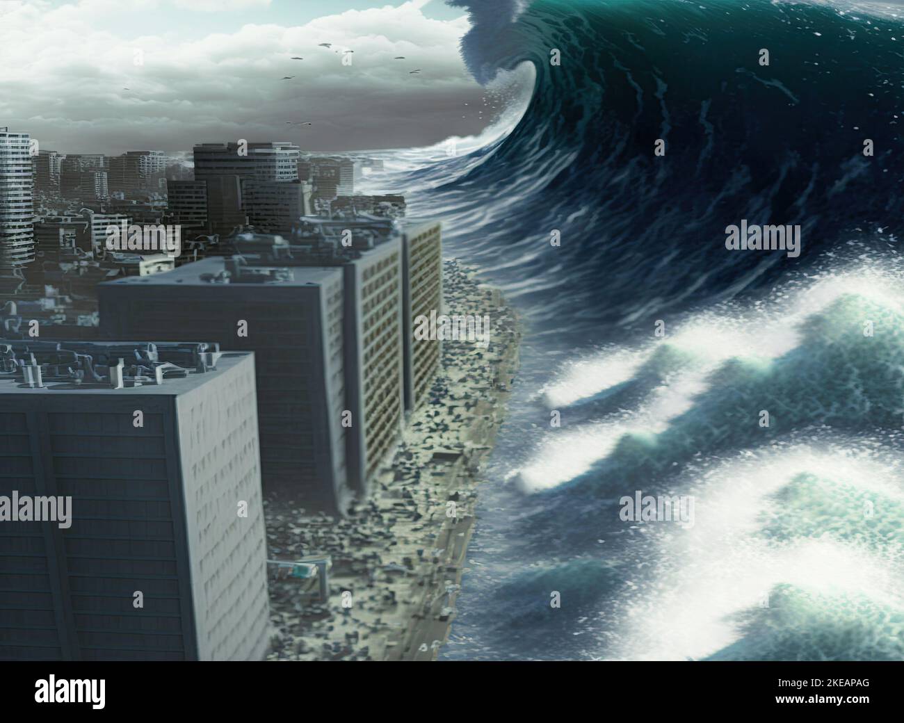 Massiver Mega-Tsunami mit 100 Fuß Wellen trifft auf einen tropischen ... Massiver Mega-Tsunami mit 100 Fuß Wellen trifft auf einen tropischen ...