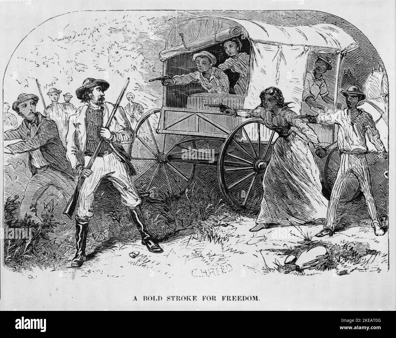 Vintage Illustration um 1872 mit dem Titel A Bold Stroke for Freedom ...