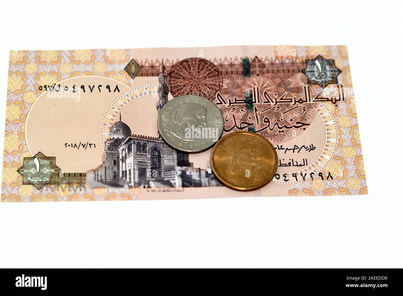 Ägyptische und amerikanische Geldhintergrund, 1 EGP LE One ägyptische ...