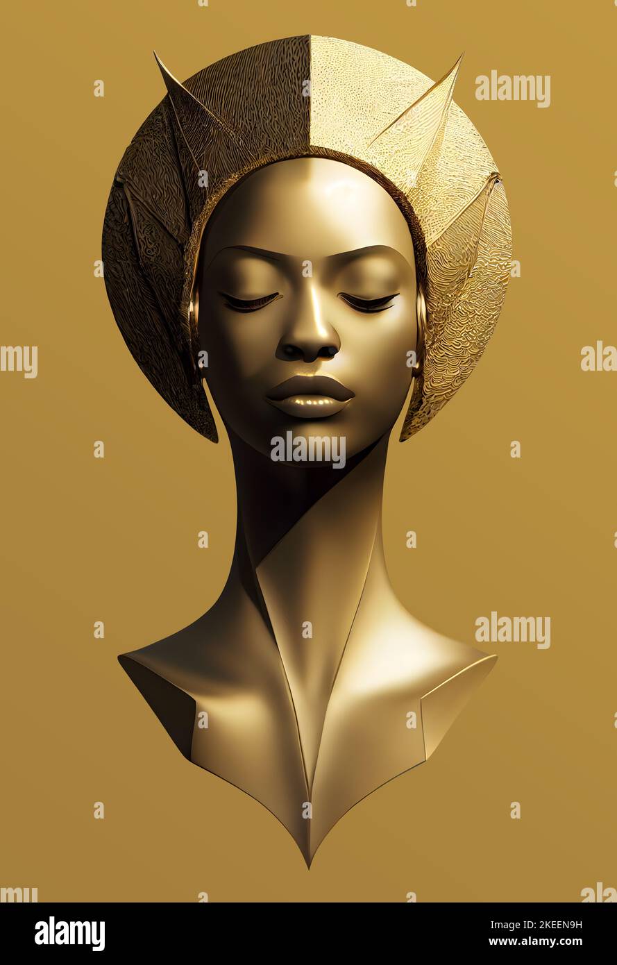 Eine vertikale KI-Illustration einer goldenen Büste einer Frau, die ...