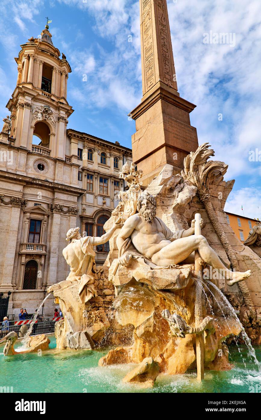Rom Latium Italien. Fontana dei Quattro Fiumi (Brunnen der vier ...