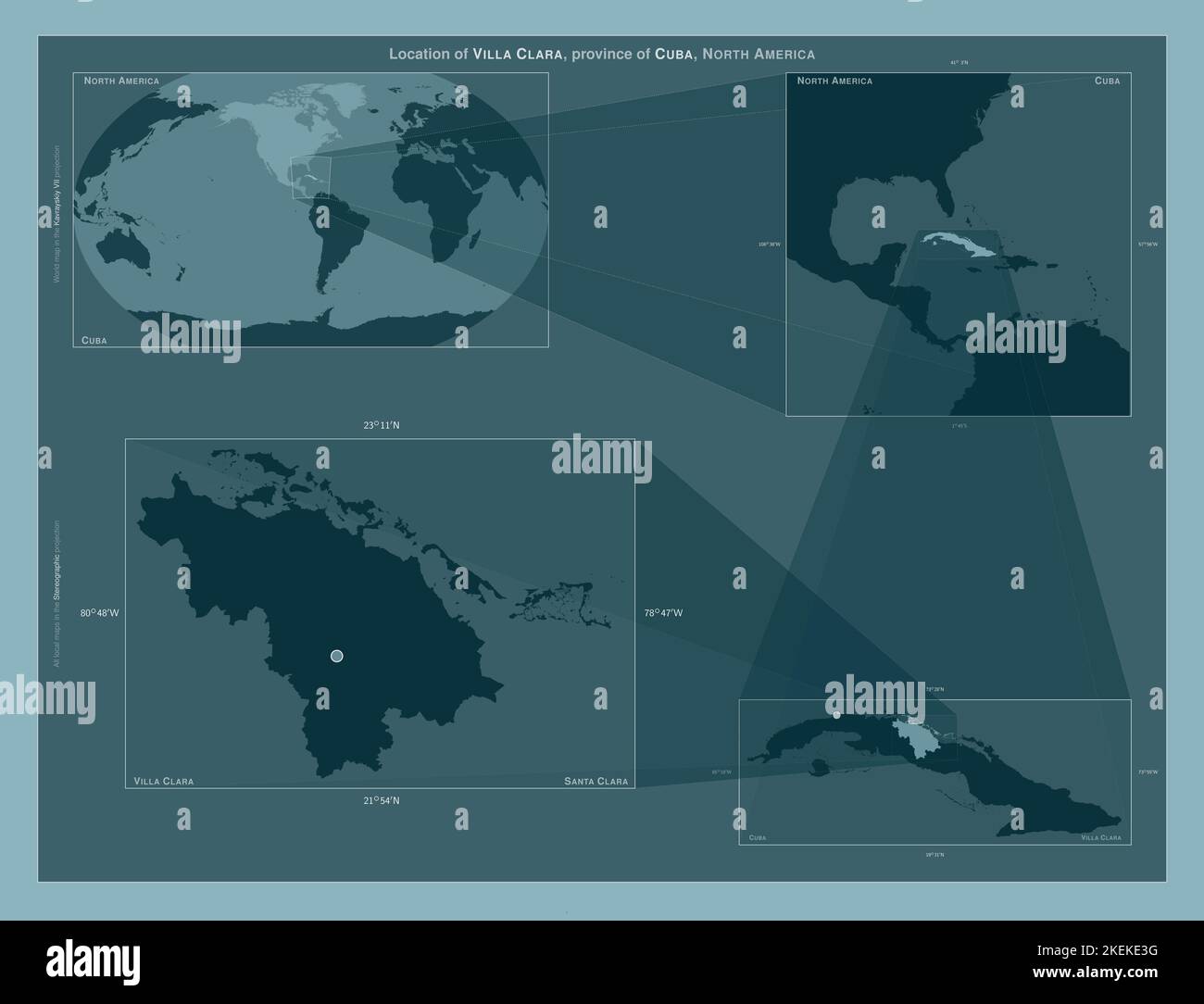 Villa Clara, Provinz Kuba. Diagramm, das die Position der Region auf größeren Karten zeigt ...