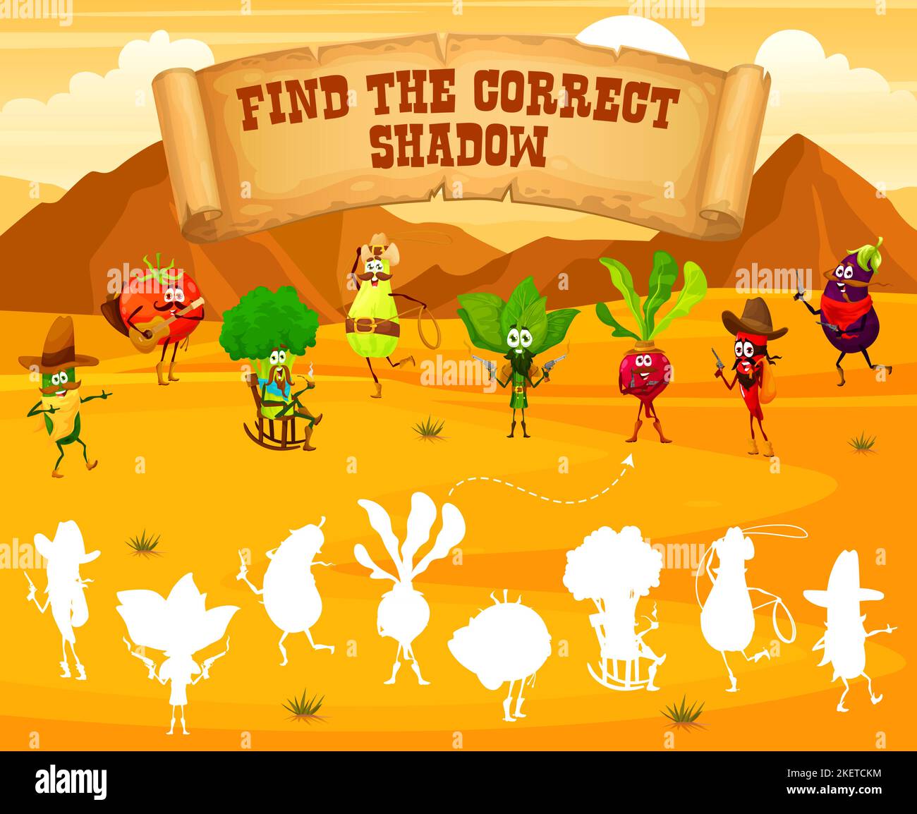 Finde den richtigen Schatten von Cowboy-Ranger, Sheriff und ...