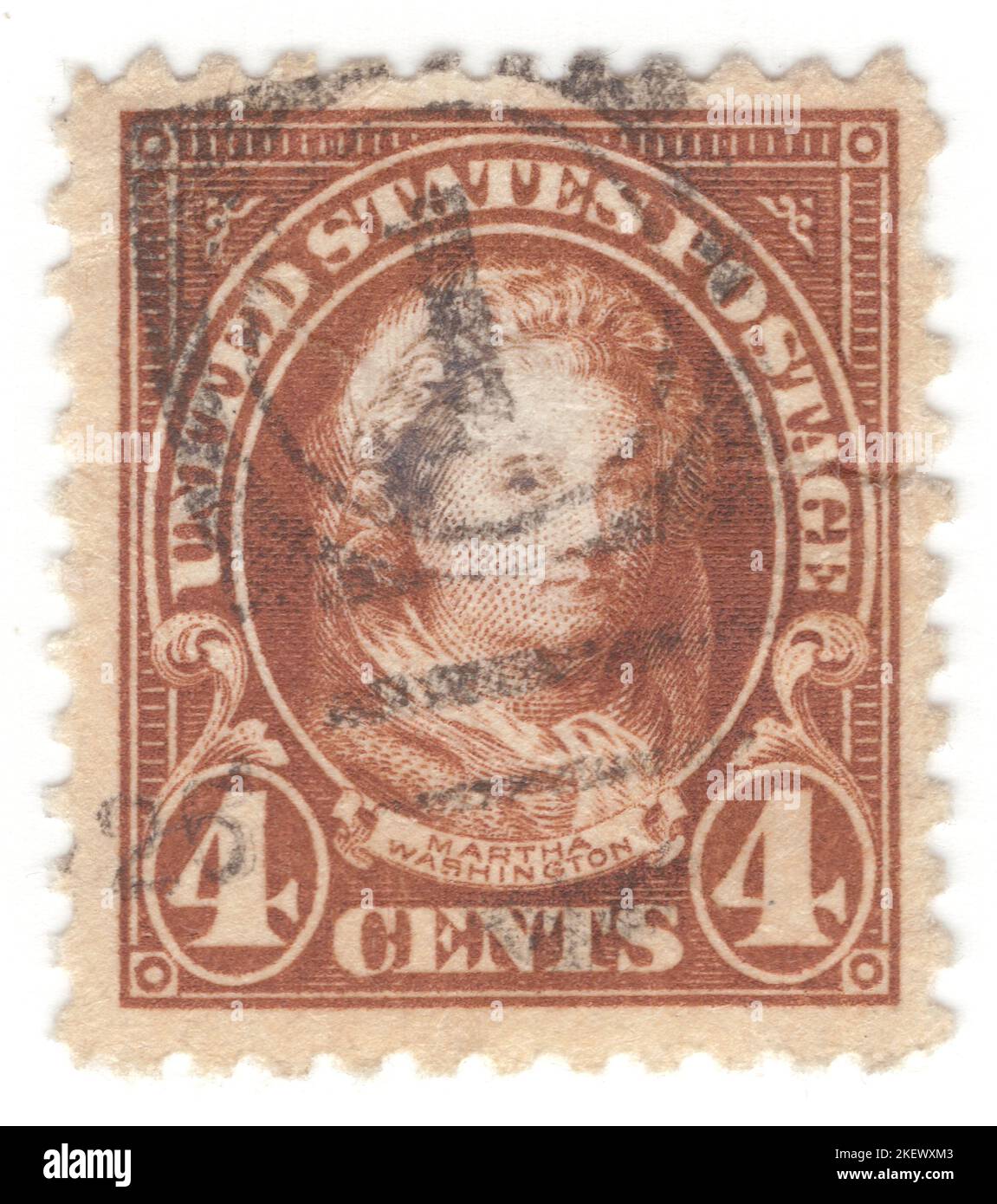 USA - 1923: Eine 4 Cent gelb-braune Briefmarke, die das Porträt von ...