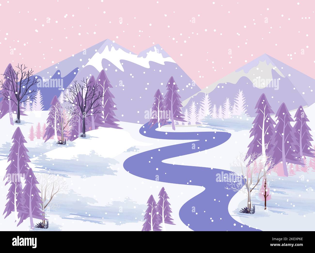 Winter Berge Landschaft mit Bergen und Baum auf Vektor-Hintergrund mit ...