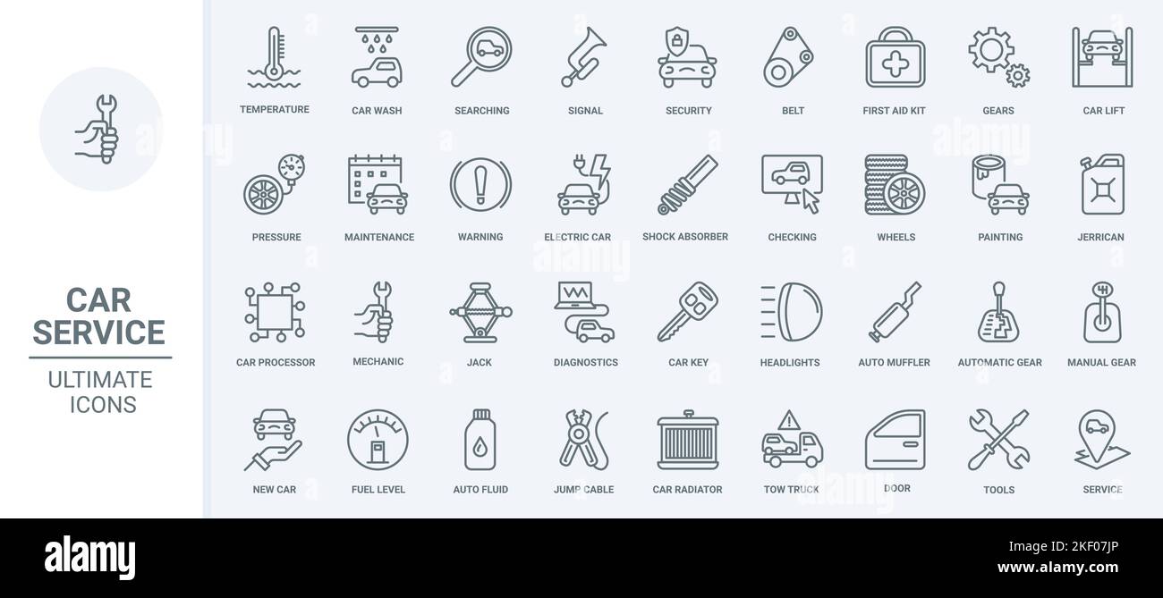 Car Service dünne Linie Symbole setzen Vektor-Illustration. Skizzieren ...
