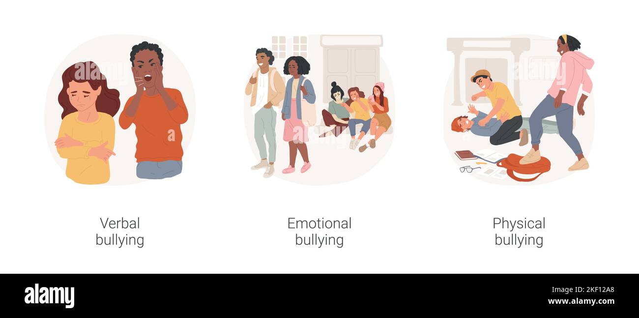 Schule Mobbing isoliert Cartoon Vektor Illustration Set. Verbale ...
