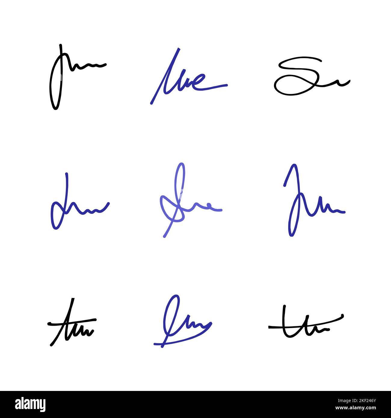 Handschriftliche Signatur gesetzt. Vector Pack mit isolierten ...