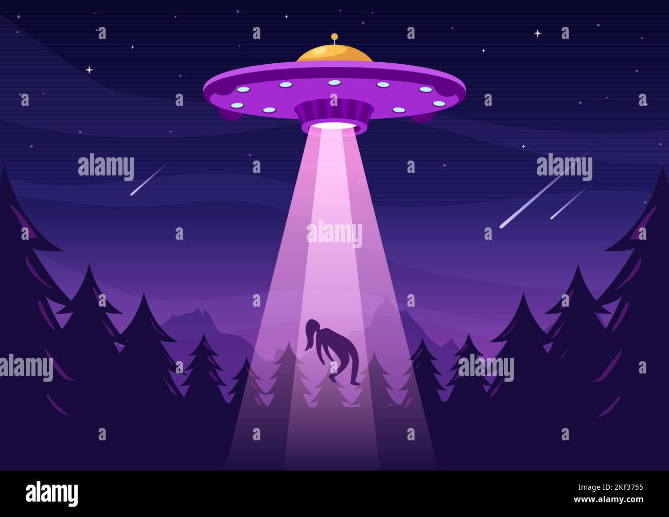 UFO fliegendes Raumschiff mit fliegender Untertasse über dem ...