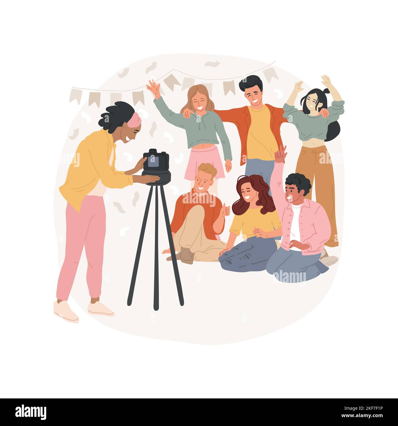 Klasse Gruppe Foto isoliert Cartoon Vektor Illustration. Fotograf ...