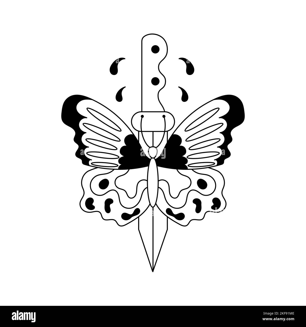 Schmetterling mit Messer Tattoo in Y2K, 1990s, 2000s Stil. EMO Goth ...