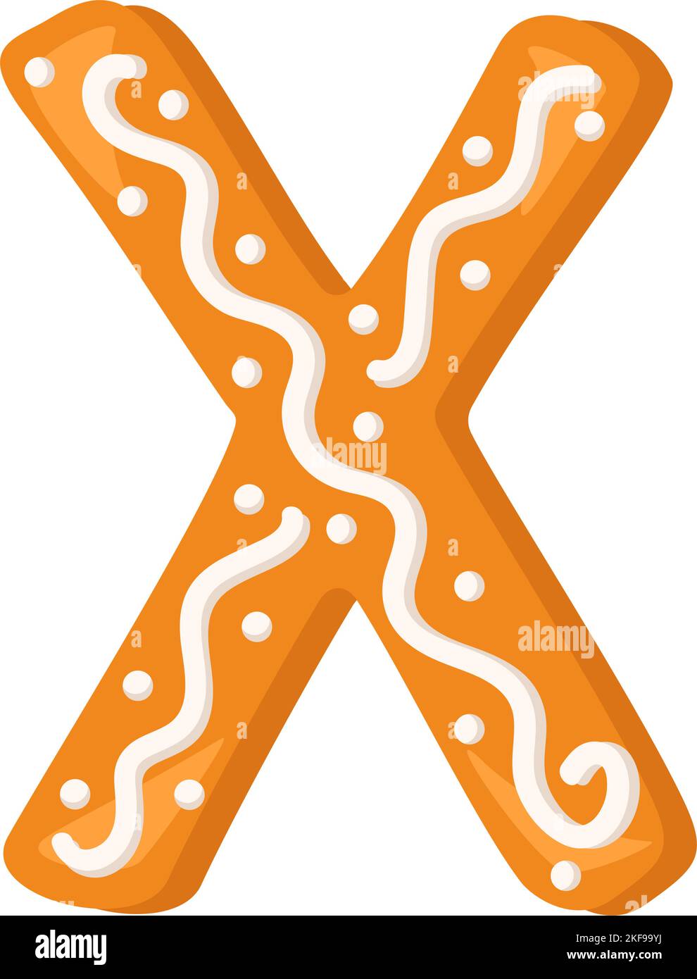 Buchstabe X aus glasierten Lebkuchen. Festliche Schrift, Symbol für ...
