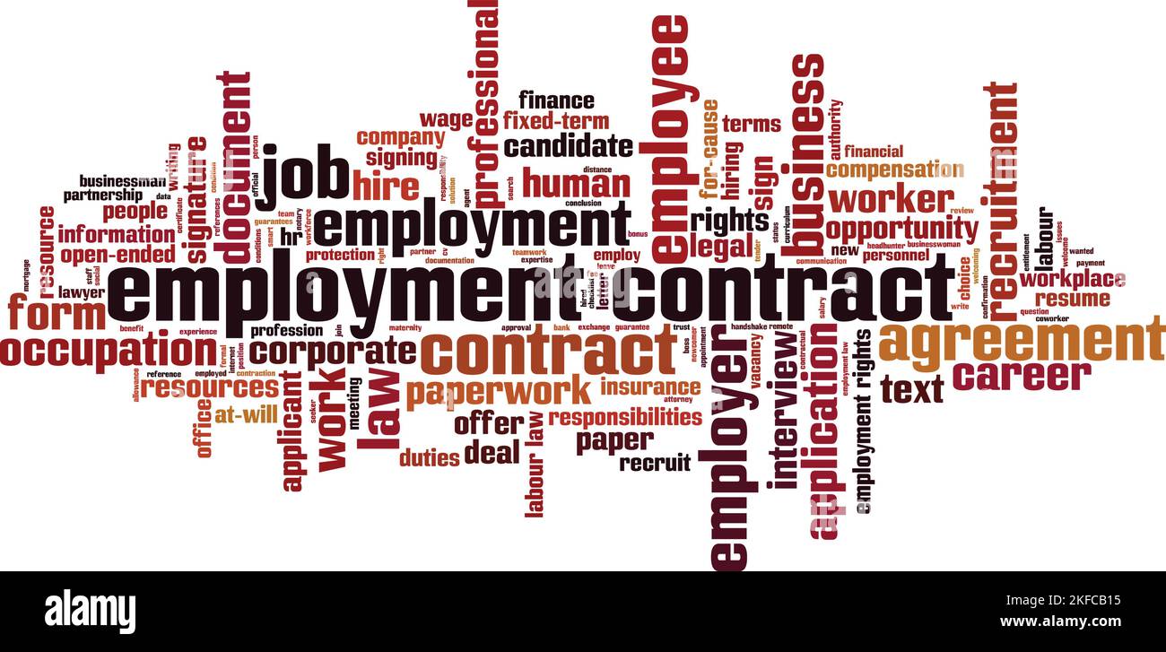 Arbeitsvertrag Wort Cloud-Konzept. Collage aus Worten zum ...