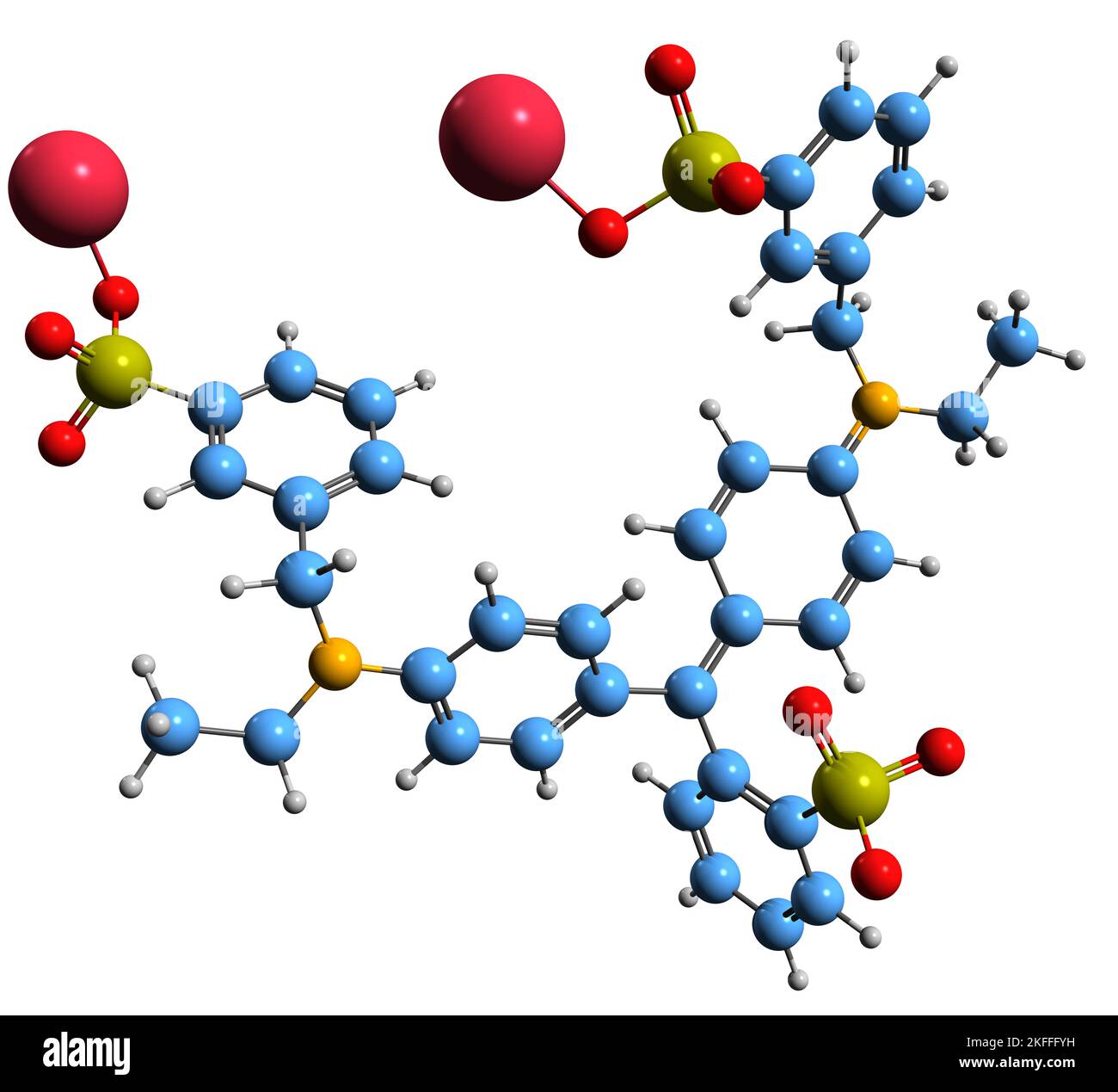3D Bild der Skelettformel des brillanten blauen FCF ...