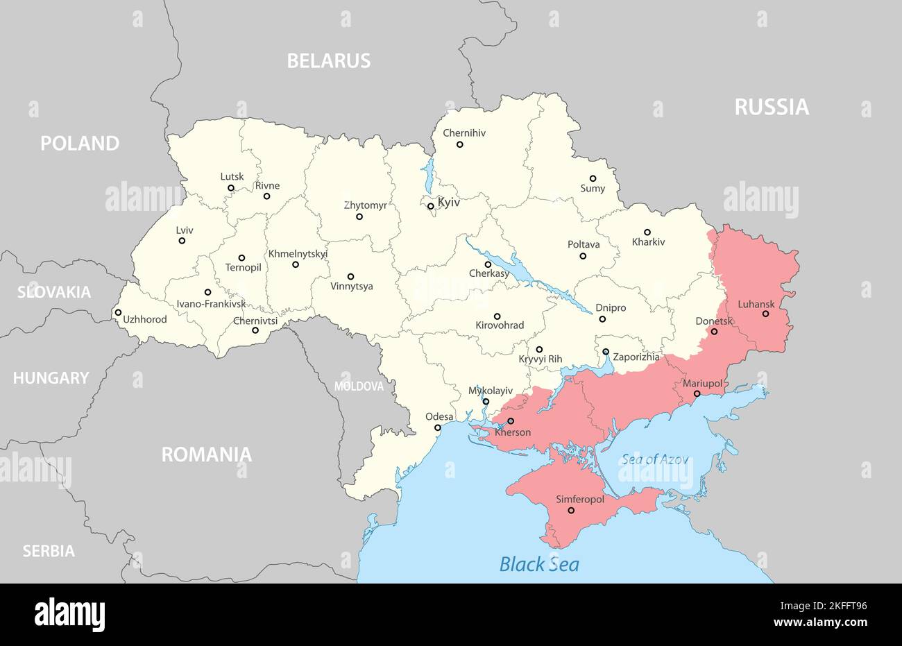 Politische Landkarte der Ukraine mit Grenzen der Regionen Stock ...