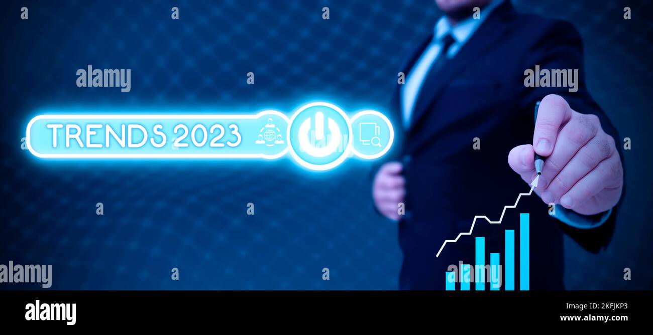 Textzeichen mit Trends 2023. Geschäftsidee im kommenden Jahr die ...