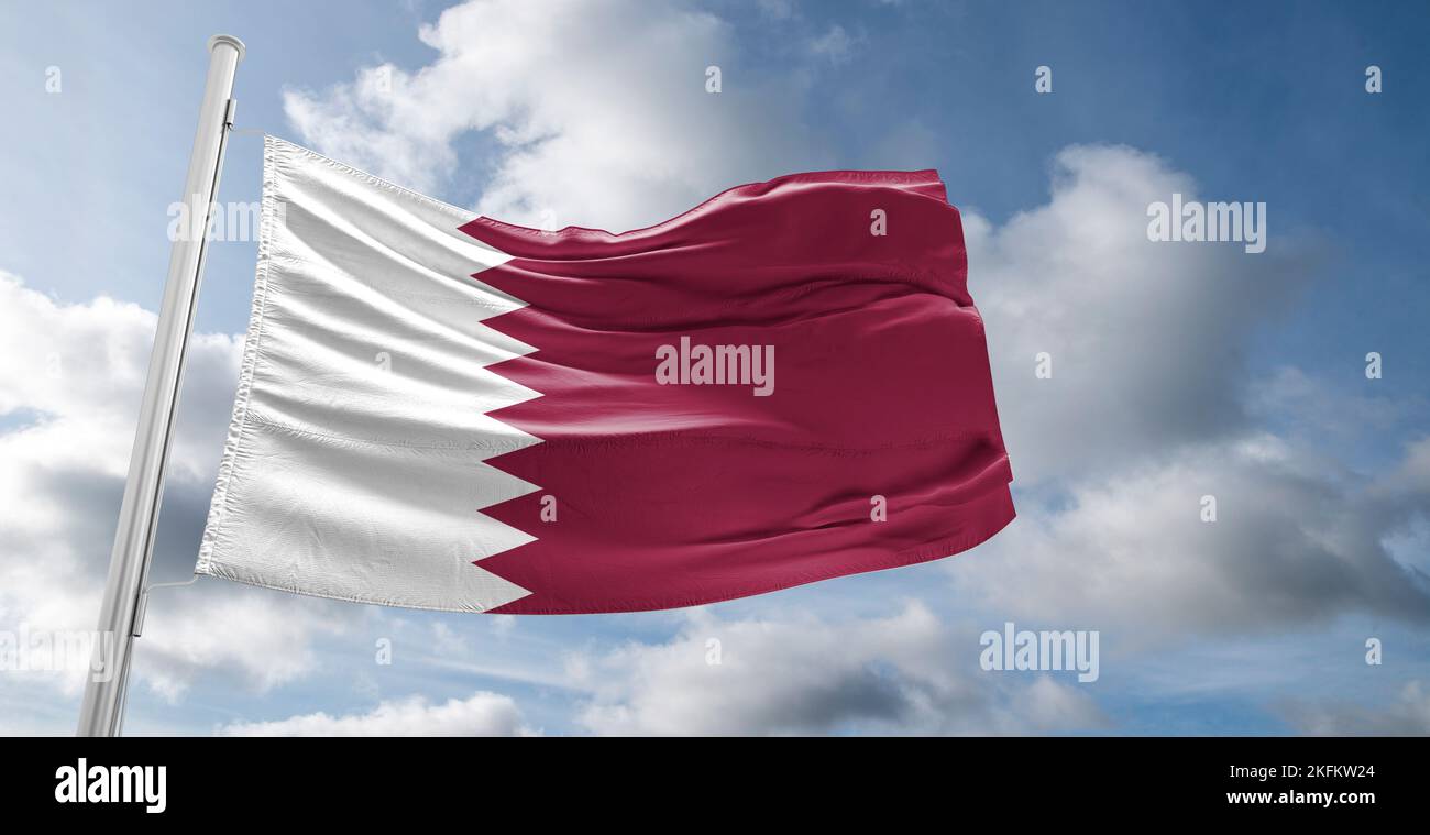 Flaggen mit FIFA und Qatar 2022 WM-Logo winken im Wind. Die ...