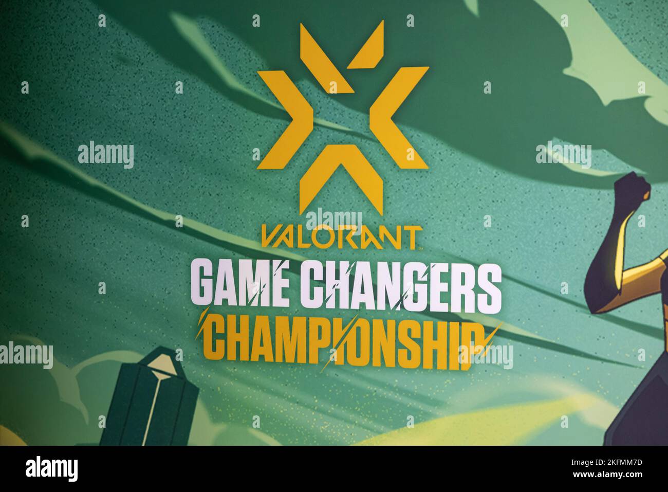 18. November 2022, Berlin: Das Logo „Game Changers Championship“ auf der VALORANT: Game Changers ...