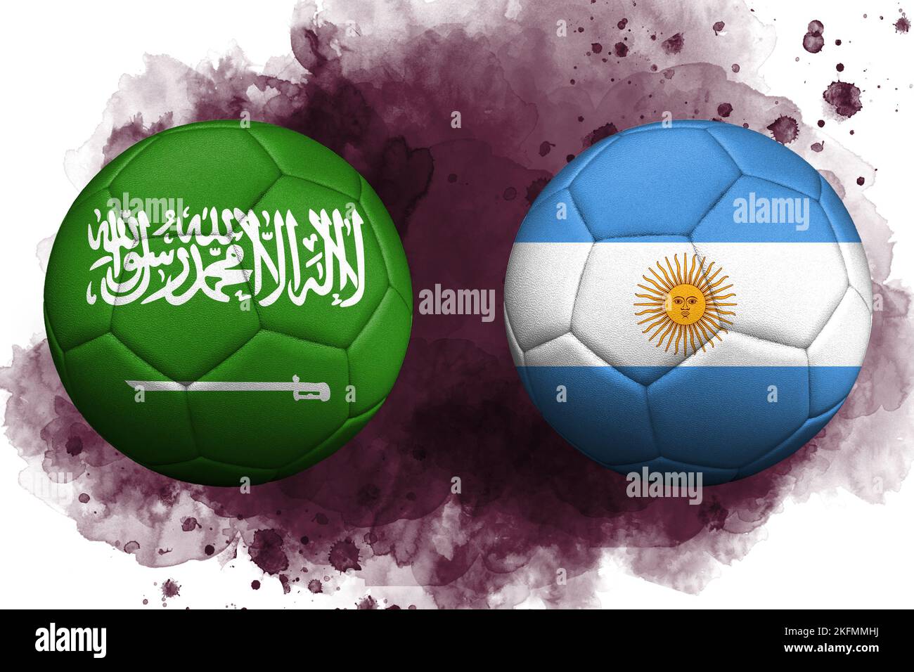 Fußball-WM in Katar, Flaggen Saudi-Arabiens und Argentiniens sind auf ... Fußball-WM in Katar, Flaggen Saudi-Arabiens und Argentiniens sind auf ...