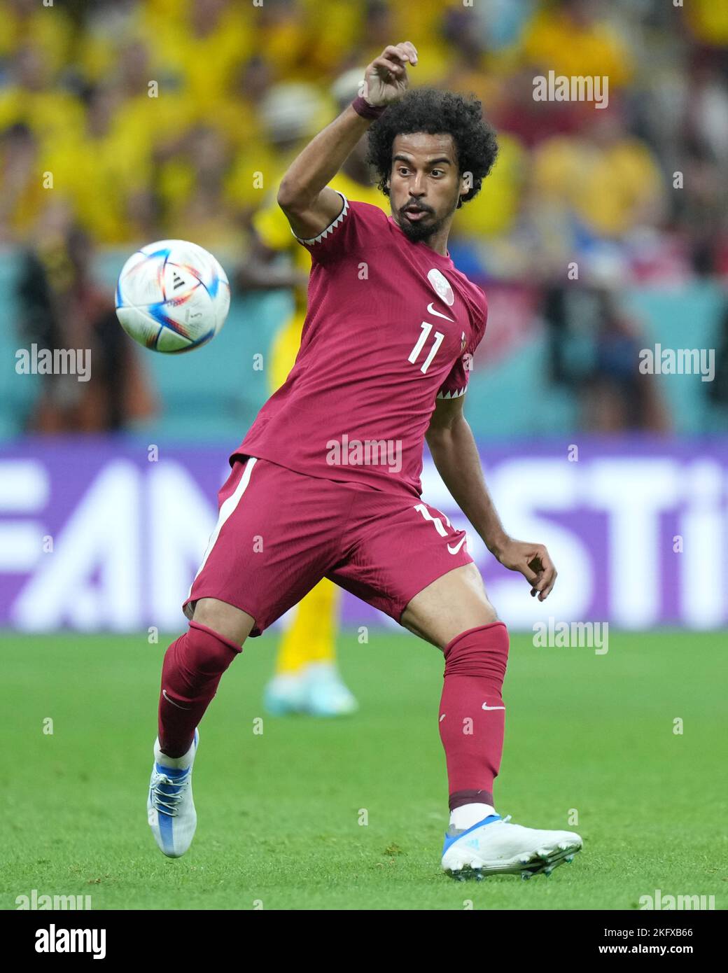 Afif Akram von Katar während des WM-Spiels von Katar 2022, Gruppe A ...