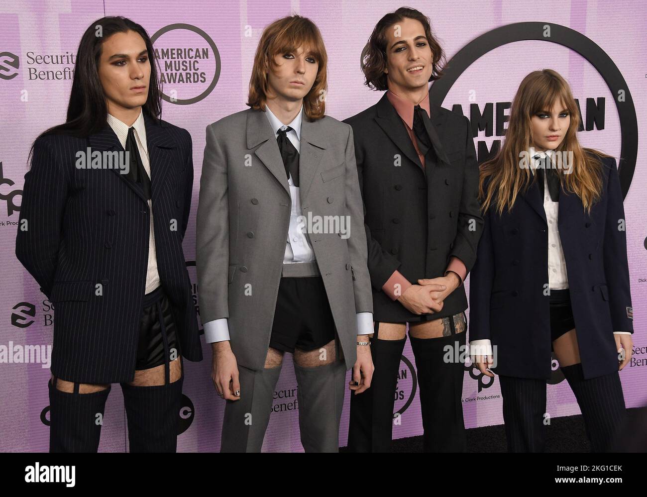 (L-R) Måneskin - Ethan Torchio, Thomas Raggi, Damiano David und Victoria De Angelis kommen zu ...