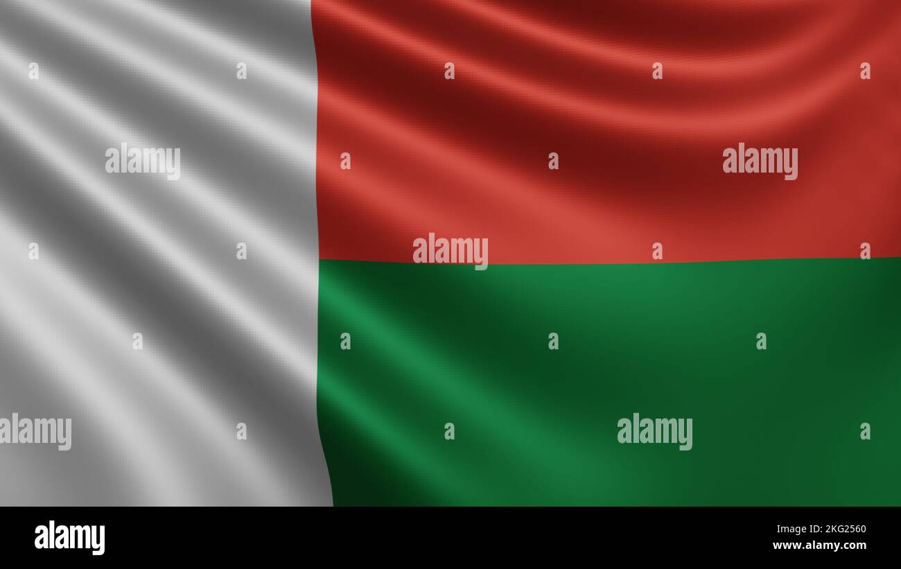 Darstellung der Madagaskar-Flagge flattert im Wind Nahaufnahme, die ...