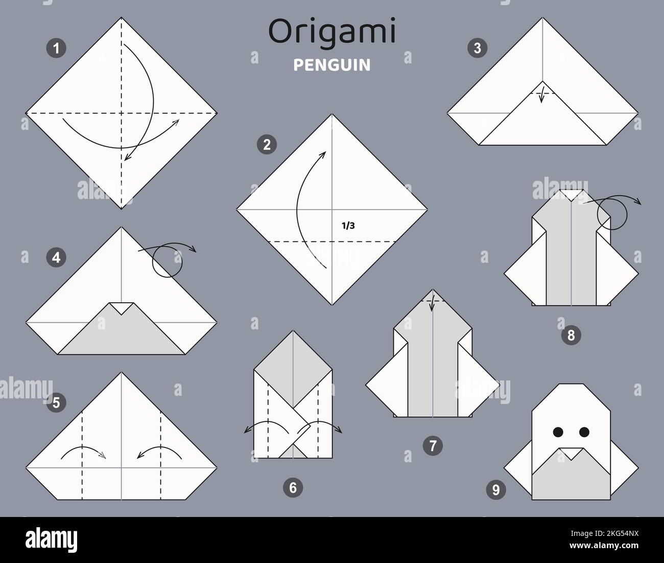 Origami-Tutorial. Origami-Schema für Kinder. Pinguin Stock-Vektorgrafik ...