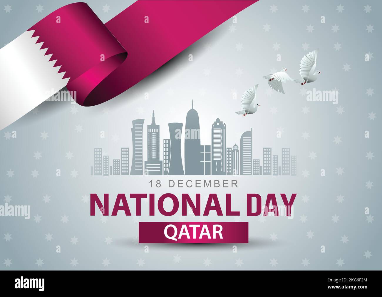 Alles gute zum Nationalfeiertag Katar. Fliegende Taube mit Qatar-Flagge ...