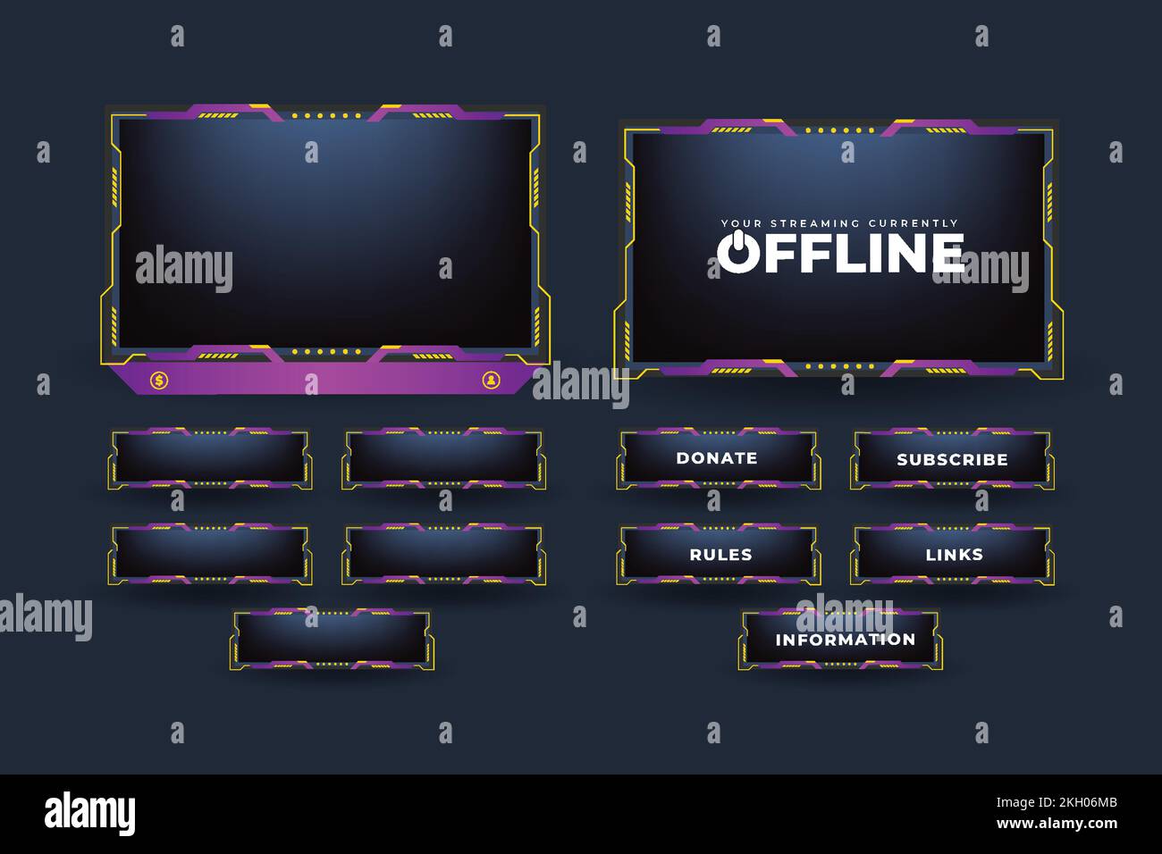 Live-Bildschirmdekoration mit gelben und violetten Farben. Streaming ...