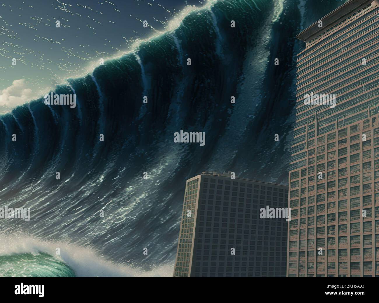 Massiver Mega-Tsunami mit 100 Fuß Wellen trifft auf einen tropischen ... Massiver Mega-Tsunami mit 100 Fuß Wellen trifft auf einen tropischen ...