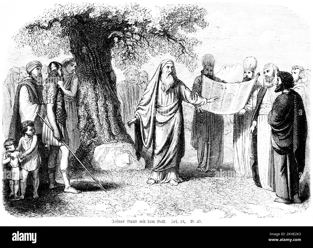 Joshuas Pakt mit dem Volk, Regeln, Rechte, Schrift, Arche, Baum, Kinder ...