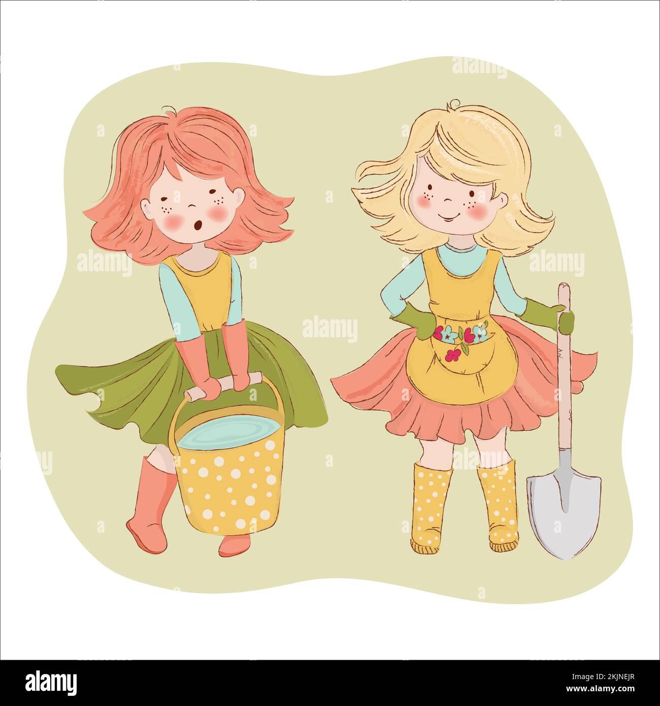 Frauen, die im garten arbeiten Stock-Vektorgrafiken kaufen - Alamy