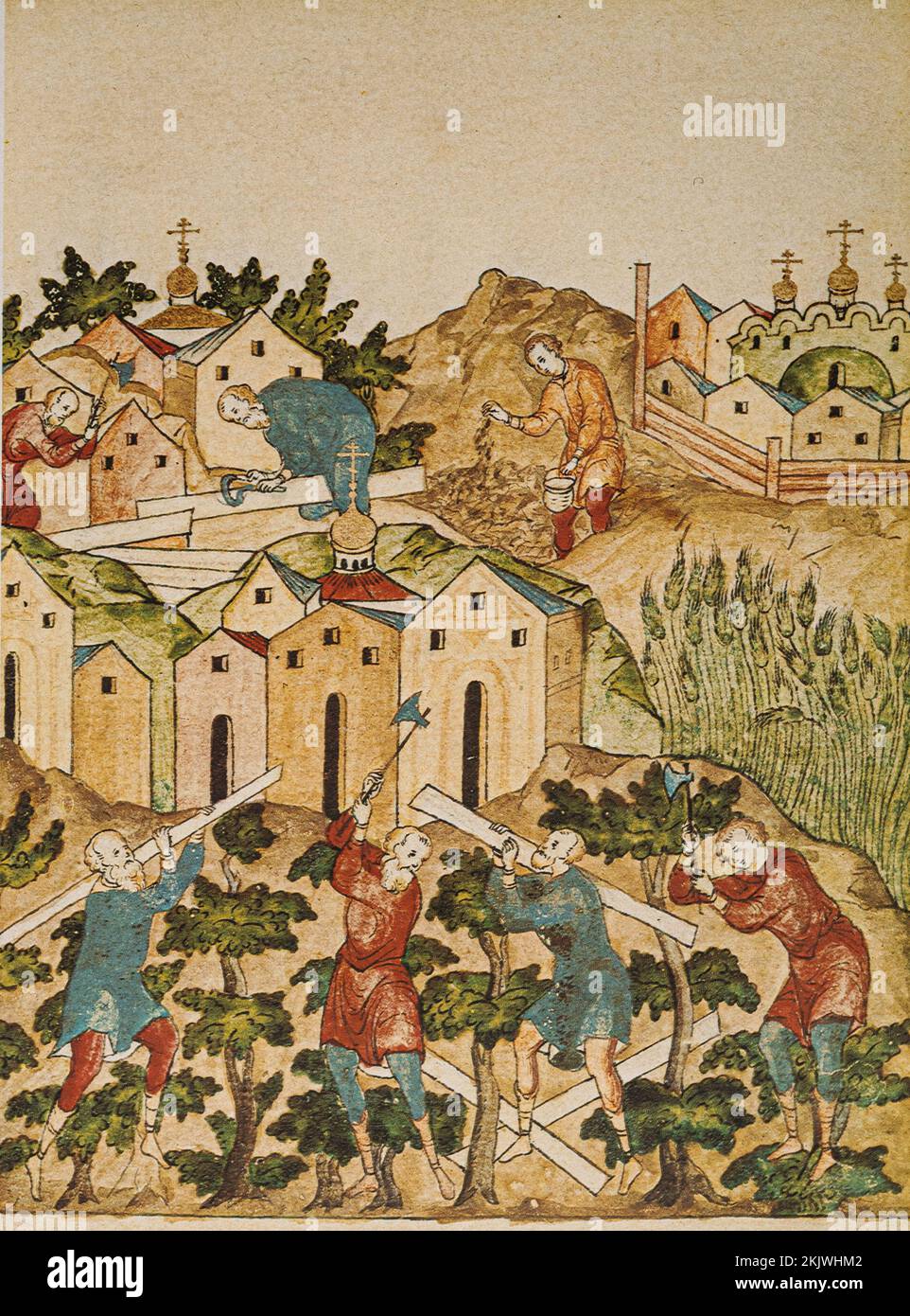 Rodung von Wäldern für Ackerland (Bauernkolonisierung). Fragment Der ...