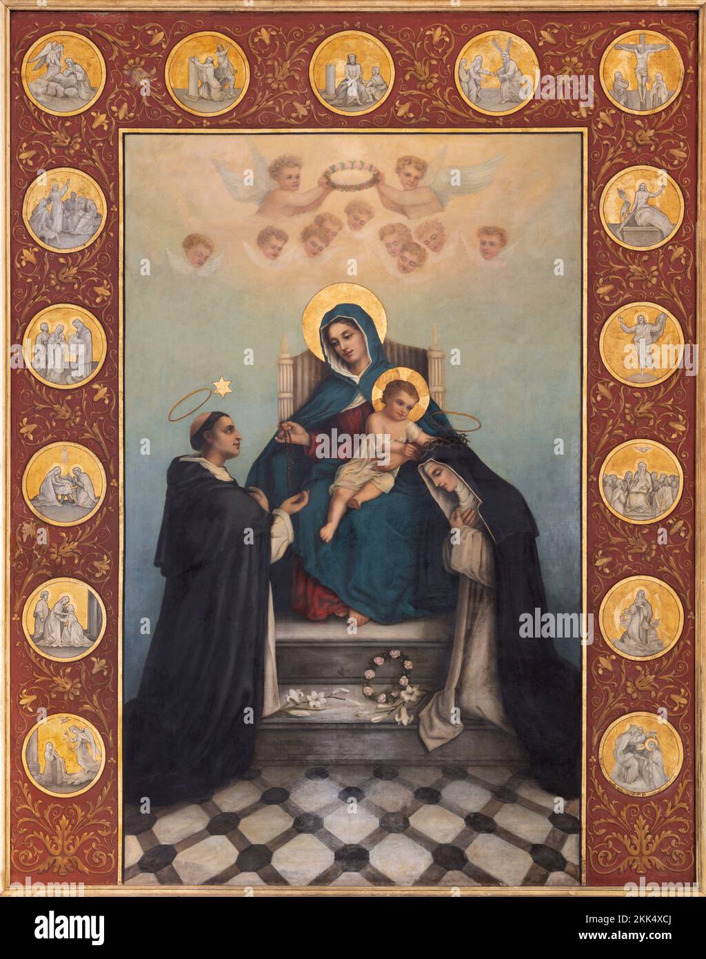 ANNECY, FRANKREICH - 10. JULI 2022: Das Gemälde von Madonna mit dem Heiligen Dominic und ...